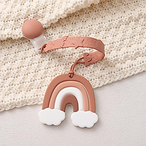 Teething Toys for Babies 0-6 Months Baby Teethers with Clip Silicone Baby Teether Toys for Boys and Girls Infant Teething Toys for Babies Rainbow Shape with Travel Case-Terracotta