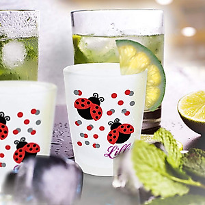 Personalized Custom Text Two Cute Ladybugs Ceramic Shot Glass Cup