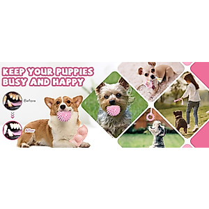 Bambinom Puppy Chew Toys, 6 Pack Puppy Teething Toys for Small Breed, Soft Rubber Cute Pink Dog Toys, Eco-Friendly, Teeth Cleaning Interactive for Small Dogs