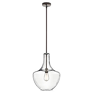 Kichler Everly 19.75" Kitchen Bell Pendant in Olde Bronze®, 1-Light Clear Glass Pendant Light, (19.75" H x 13.75" W), 42046OZ