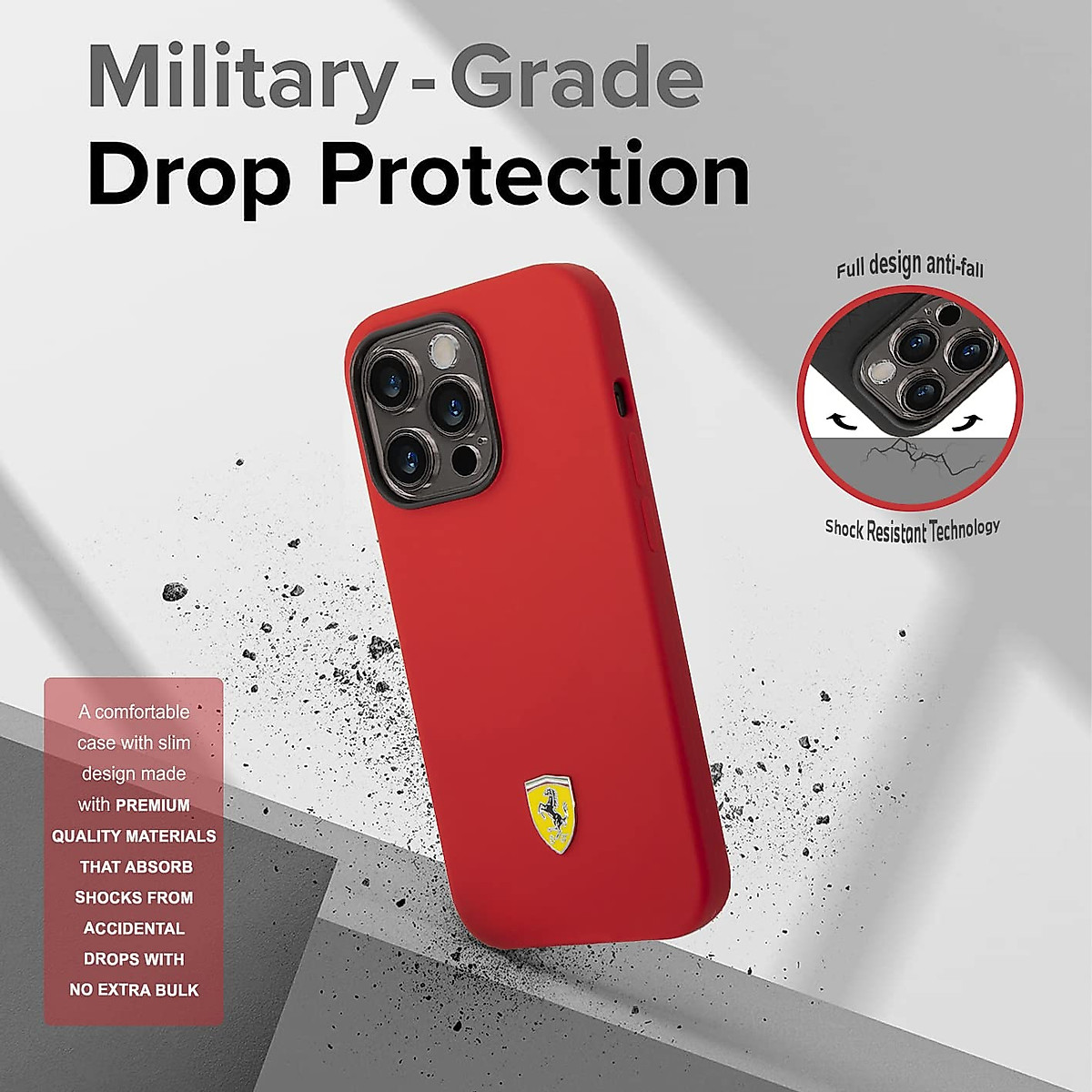 CG MOBILE Ferrari Phone Case for iPhone 14 Pro in Red with Black Camera Outline, Liquid Silicone Smooth & Anti-Scratch Protective Case with Easy Snap-on, Shock Absorption & Signature Logo