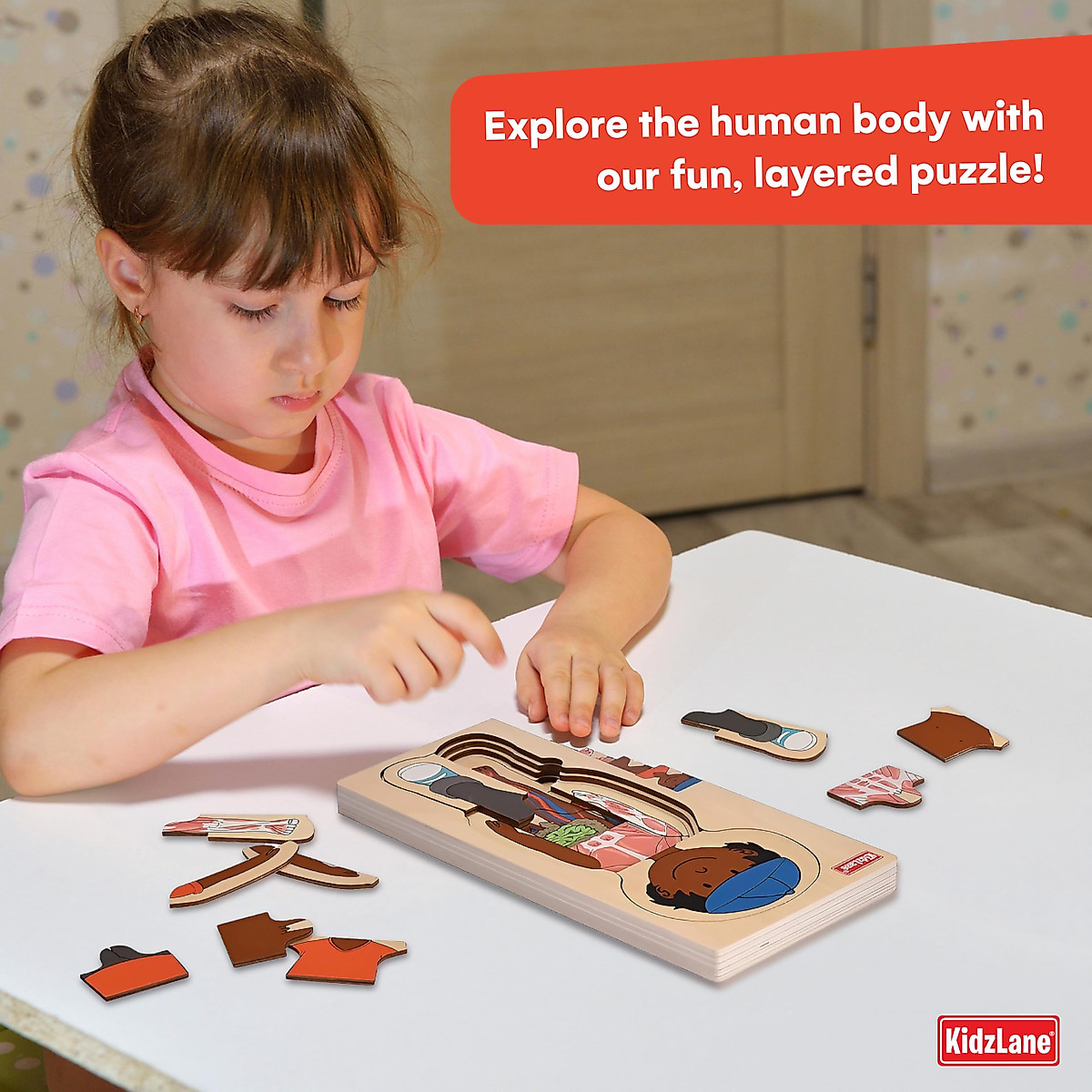 Kidzlane Boy Wooden My Body Puzzle for Toddlers & Kids - 29 Piece Boys Anatomy Puzzle Kid Play Set - Anatomy for Kids, Skeleton Toys for Kids Ages 3 Plus