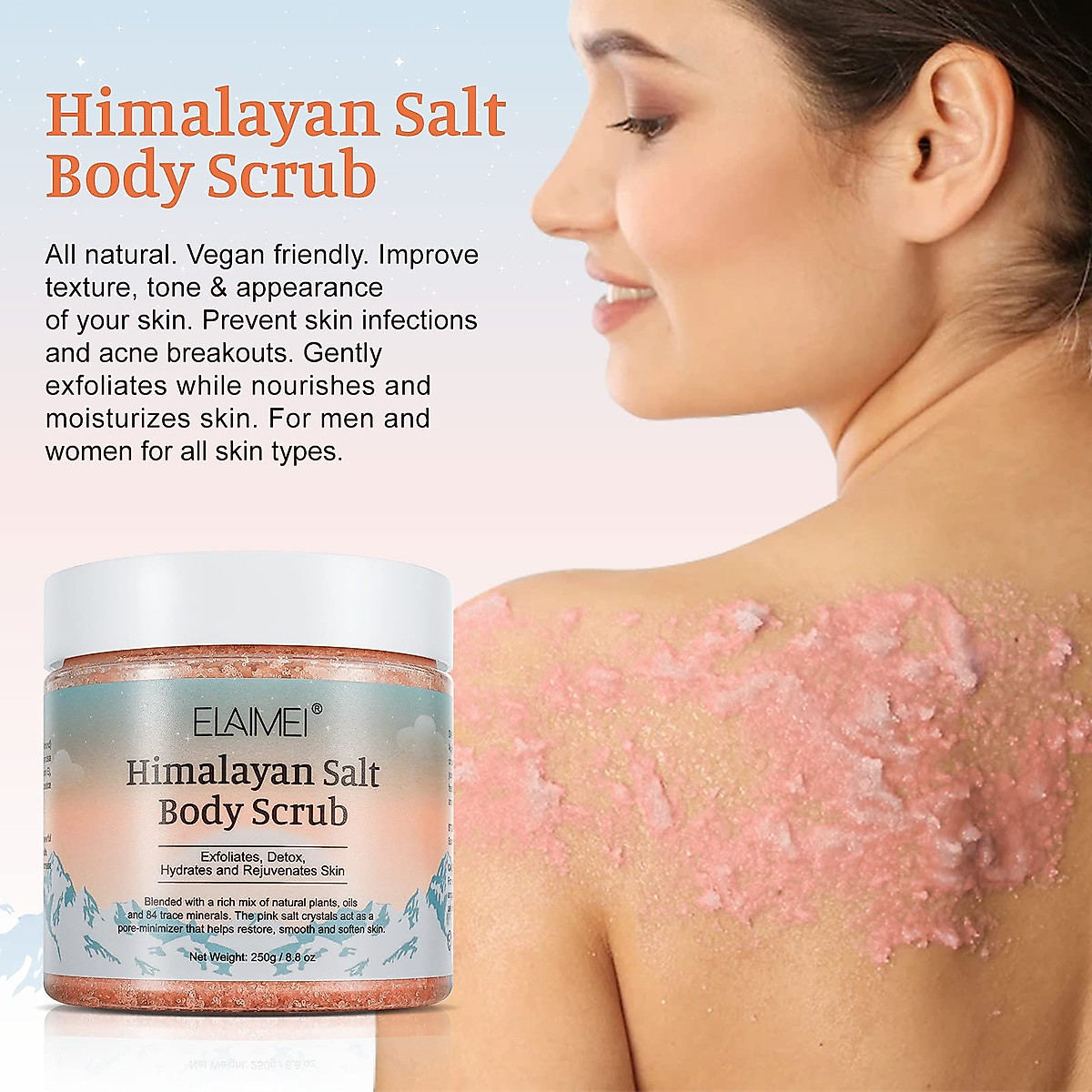 Premium Himalayan Salt Body Scrub with Lychee Oil Natural Exfoliating Salt Scrub for Acne, Cellulite, Deep Cleansing, Scars, Wrinkles, Exfoliate and Moisturize Skin