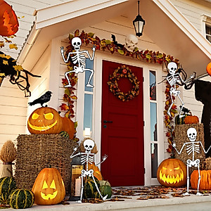 Humyoun 4pcs Halloween Skeleton Skull Jointed Skeleton Figurines Party Accessory Cardboard for Halloween Props Cosplay Party Graveyard Decor Haunted Houses Indoor Outdoor