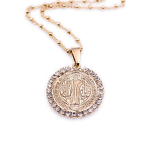 18K Gold Plated Saint Benedict Pendant Necklace for Women Religious Jewelry