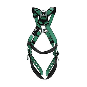 MSA 10197216 V-Form Full Body Safety Harness - Extra Large, D-Ring Configuration: Back/Hip, Tongue Buckle Leg Straps, Color: Green, Full Body Harness, Durable