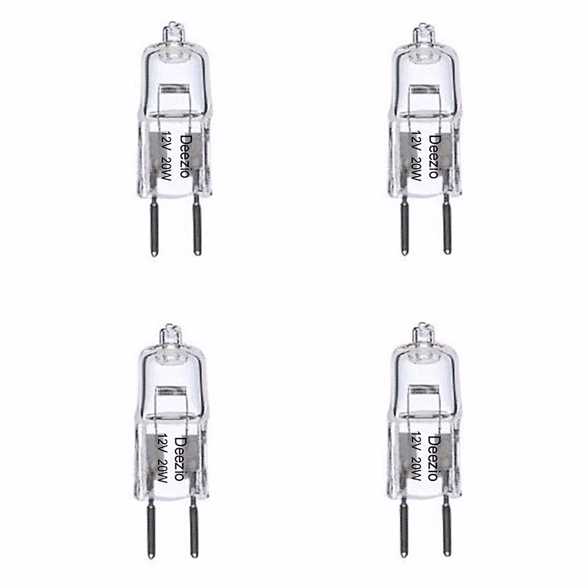 Deezio 12 Volt 50 Watts GY6.35 T4 Halogen Light Bulb with Glass 2-Pin, 300/900 Lumens, 3000K Bulb Color Temp, 4-Pack