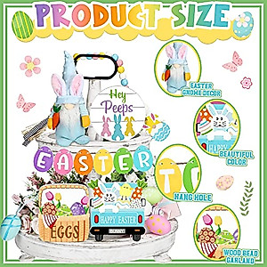 Bucherry 15 Pieces Easter Tiered Tray Decor Easter Decor Farmhouse Easter Decorations Rustic Bunny Rabbits Eggs Wooden Spring Sign for Home Table Kitchen