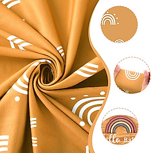 4 Pieces Light Yellow Rainbow Baby Swaddle Set Muslin Baby Swaddle Blanket Matching Hat Bow Headband Wooden Birth Announcement Card for Hospital Newborn Boy Girl 0-3 Months Receiving (40 x 40 Inch)