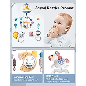 BSROLUNA Baby Crib Mobile with Music and Lights, Baby Mobile for Crib with Remote Control, Hanging Rotating Animals Rattles, 16 Songs and Timing Function, Cartoon Baby Crib Toys for Boys (Baby Blue)