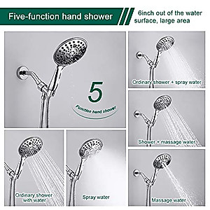 AIHOM Shower Faucet Set With Tub Spout,Shower Trim Kit With Pressure Balanced Valve, Dual-Function 5-Spray Touch-Clean Handheld Shower Head Combo, Chrome