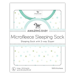 Amazing Baby Microfleece Sleeping Sack, Wearable Blanket with 2-Way Zipper, Use After Swaddle Transition, Playful Dots, SeaCrystal, Large 12-18 Month