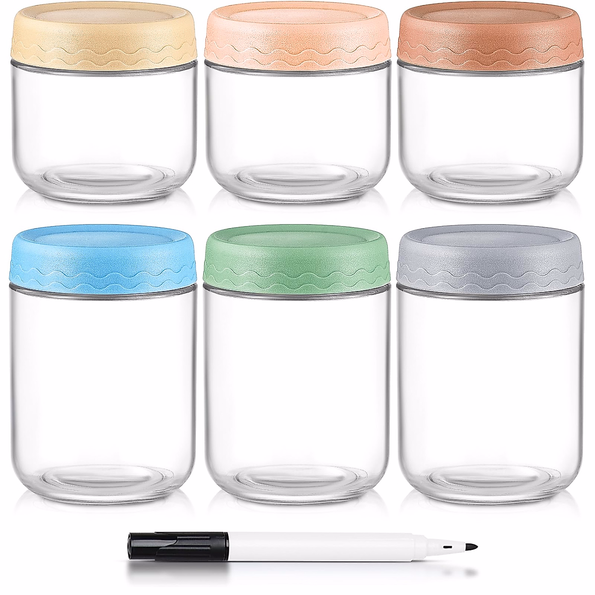 DRKIO 10 & 16 Oz Overnight Oats Containers with Lids - 6 Pack Glass Storage Jars with Airtight Lids Wide Mouth Mason Food Jars Great for Meal Prep Salad Chia Puddirg Snacks Yogurt Sugar Spice Cereal