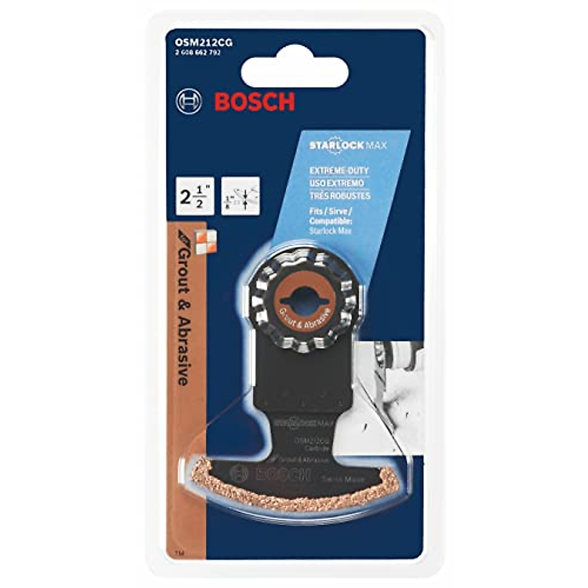 BOSCH OSM212CG 1-Piece 2-1/2 In. x 1/8 In. StarlockMax Oscillating Multi Tool Grout & Abrasive Carbide Grit Segmented Saw Blade for Extreme-Duty Applications in Grout Removal