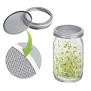 4 Pack Mesh Strainer Jar Stainless Steel Sprouting Jars Mason Wide Mouth Canning Lids for Growing Bean, Seeds and Salad