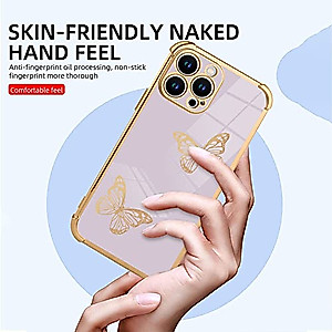 OOK Compatible with iPhone 14 Pro Max Case Luxury Plating Edge Bumper Case with Full Camera Lens Protection Cute Butterfly Pattern Cover for iPhone 14 Pro Max 6.7 Inch for Women Girl(Purple)