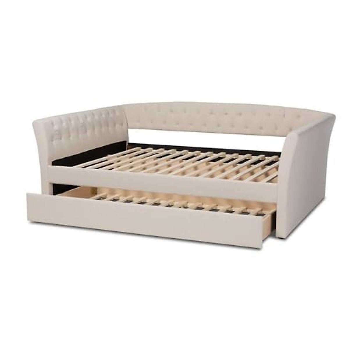 Baxton Studio Delora Modern and Contemporary Beige Fabric Upholstered Full Size Daybed with Roll-Out Trundle Bed