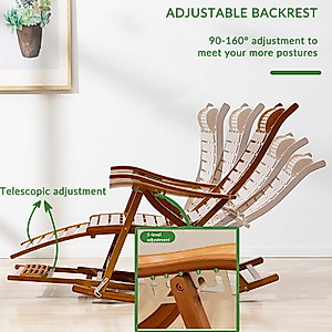 BROHN Lounge Chair, Foldable Wood Outdoor Chaise Lounge Rocking Chair Porch Rocker Outdoor Sun Lounger