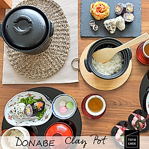 DONABE Clay Rice Cooker Pot Casserole Japanese Style made in Japan for 2 to 3 cups with Double Lids, Microwave Safe