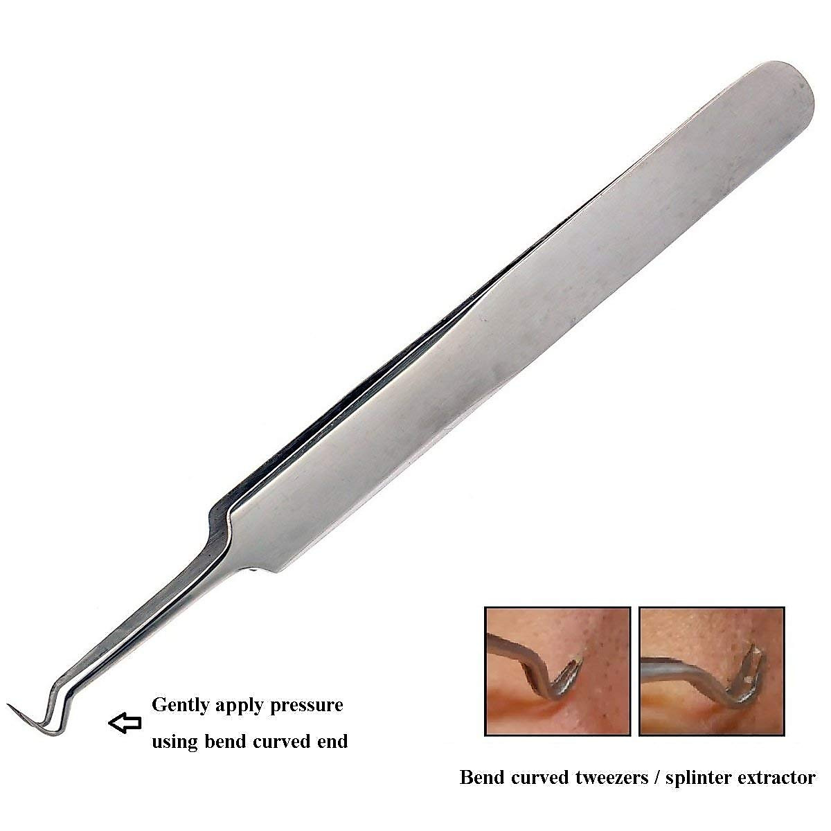 BEUKING Acne Blemish Blackhead Comedone Stainless Steel Nipper Blemish Extractor Tool for Remove Blackhead Acne Whitehead Pimple Bend Curved Tweezers, Silver