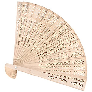 JAPCHET 60 Pack 8 Inch Sandalwood Fan, Vintage Wooden Hand Held Folding Fan, Hollow Carved Handheld Fans for Wedding Decor, Dancing, Birthday Gift, Photo props