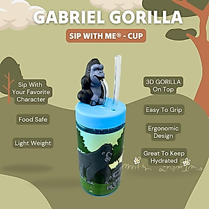 Sip with ME Zoo Silverback Gorilla Cup, Kids Water Bottle, Toddler Cups, Tumbler with Lid and Straw, Travel Sippy Cup for Water or Milk, Kids Cups with Lids, Toddlers 3 and Up, BPA Free Plastic, 12 oz