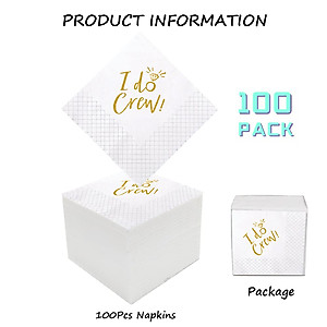 Geloar I Do Crew Cocktail Napkins, 100 Pack Gold I Do Crew Party Supplies Paper Napkins in Bulk for Rehearsal Dinner Bridal Shower Engagement Wedding Beverage Table Decorations | 2-Ply, 5x5 Inches
