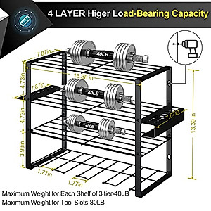 EAXCK Power Tool Organizer, Garage Tool Storage, Drill Holder Wall Mount, Heavy Duty Metal Tool Shelf Cordless Drill Workshop Rack 4 Layers with Screwdriver Holder, Father's Gift