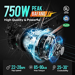 eAhora Electric Bike for Adults 750W/1000W Peak 27Mph BAFANG Motor Urban 20In Fat Tire Folding Electric Bicycle with Lockable Front Suspension, Cruise Control, Shimano 7 Speed Step Thru Ebike