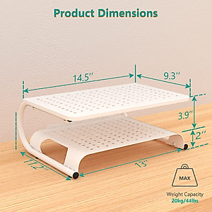 WALI Monitor Stand Riser, Desk Organizer with 2 Tiers Storage Shelf, Vented Metal Design for Laptop, Computer Monitor and Printer (STT001BW), 1 Pack, White