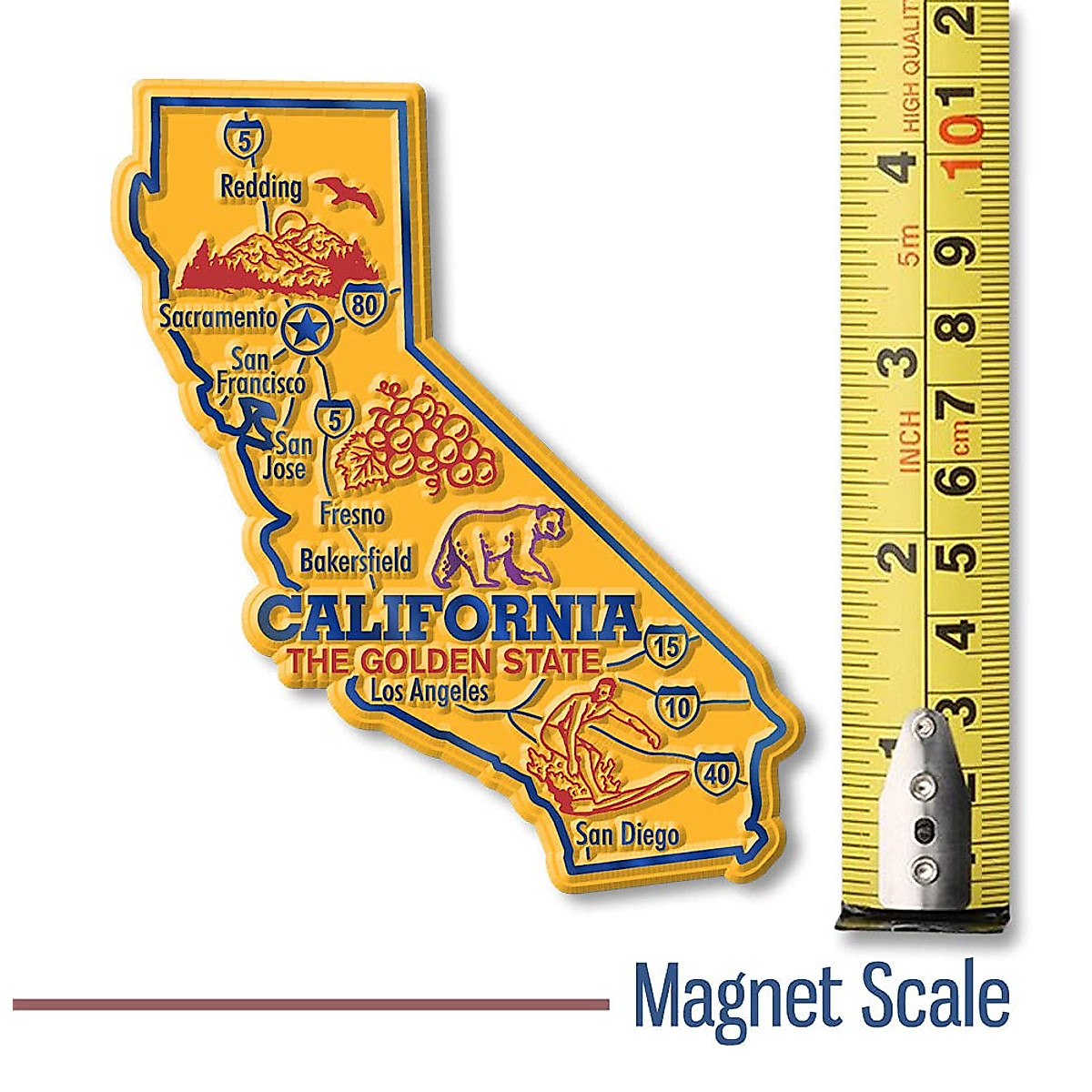 California Giant State Magnet by Classic Magnets, 3.7" x 4.3", Collectible Souvenirs Made in The USA