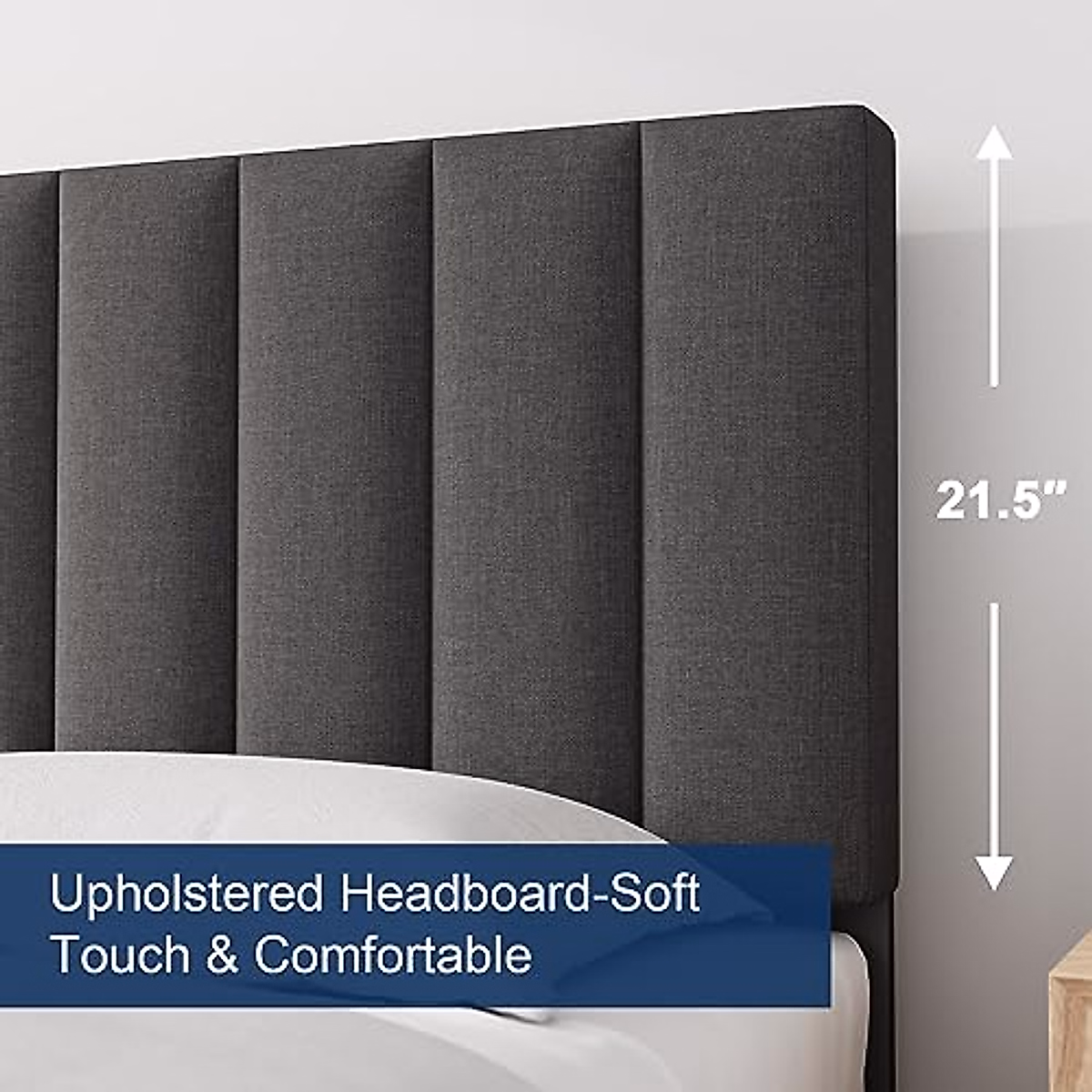 Molblly Dark Gray Full Bed Frame Platform with Headboard Slats