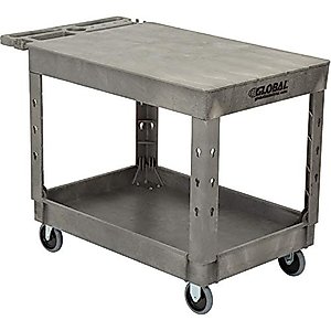 Global Industrial Plastic 2 Flat Shelf Service & Utility Cart, 44" x 25-1/2", 5" Rubber Caster
