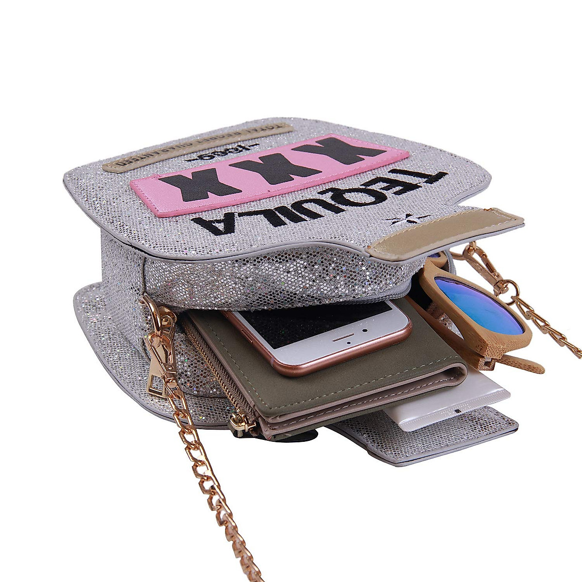 Lanpet Women Sequins Cross Body Bag Bottle Shaped Evening Chain Strap Shoulder Bag