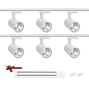 6-Lights Track Lighting Compelete Kit, 20W LED Track Lighting System 3000K Warm White Track Ceiling Light Fixture with Extra 6.5ft Track Rails Track Lighting Heads (6 Heads 3000k kit White)