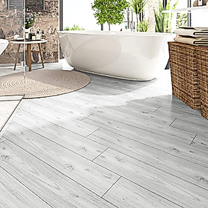 FunStick 6"x36" 15 Tiles Natural Wood Peel and Stick Floor Tile White Wood Vinyl Plank Flooring Peel and Stick Wood Planks for Walls Waterproof Stick on Laminate Flooring Tiles for Bathroom Bedroom RV