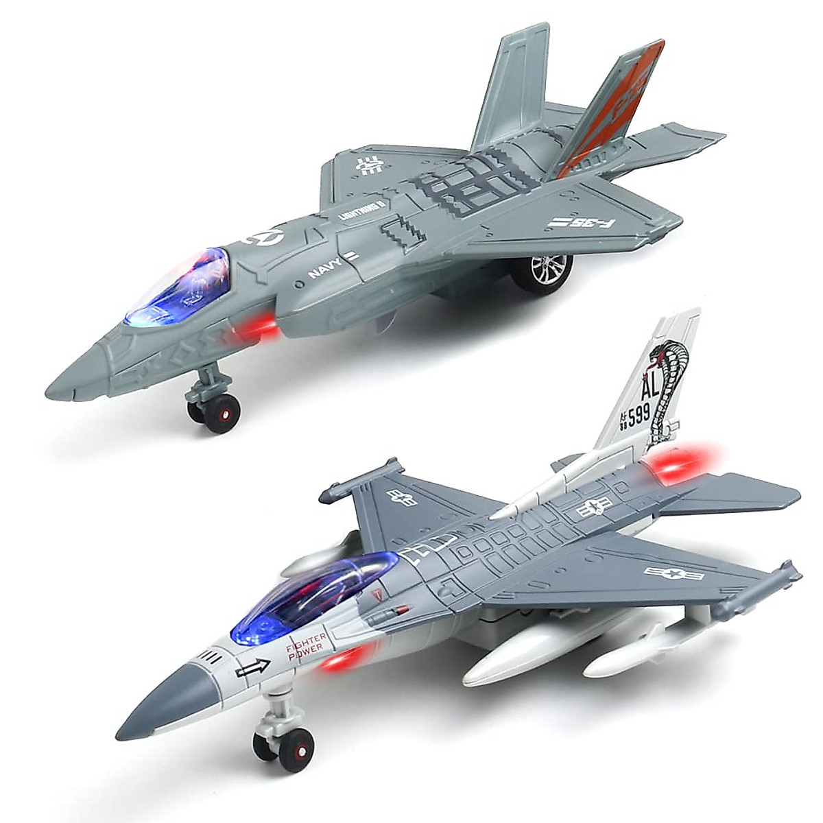 F35 F16 Airplane Toy, 2 Pack Fighter Jet Toy for Kids, Pull Back Toy Jets, Diecast Airplanes Model with Light & Sound, Metal Airplane Gifts for Kids Decor