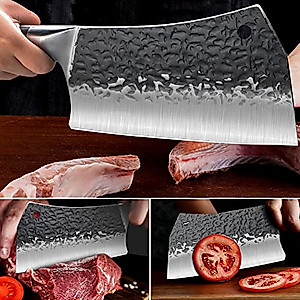 Full Tang 8 Inch Butcher Knife - Professional Hand Forged Heavy Duty Kitchen Chef Knife Meat Cleaver - German High Carbon Stainless Steel Kitchen Chef Knives for Home & Restaurant,Best Gifts