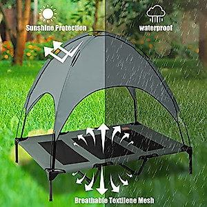 XL Size Large Elevated Dog Bed with Canopy,600D Oxford Dog Bed Cot with 210D Textilene Canopy,Outdoor Cooling Dog Cot with Shade Tent for Large Dogs,Holds up to 120 lbs,Send 1 pcs Soft Mat