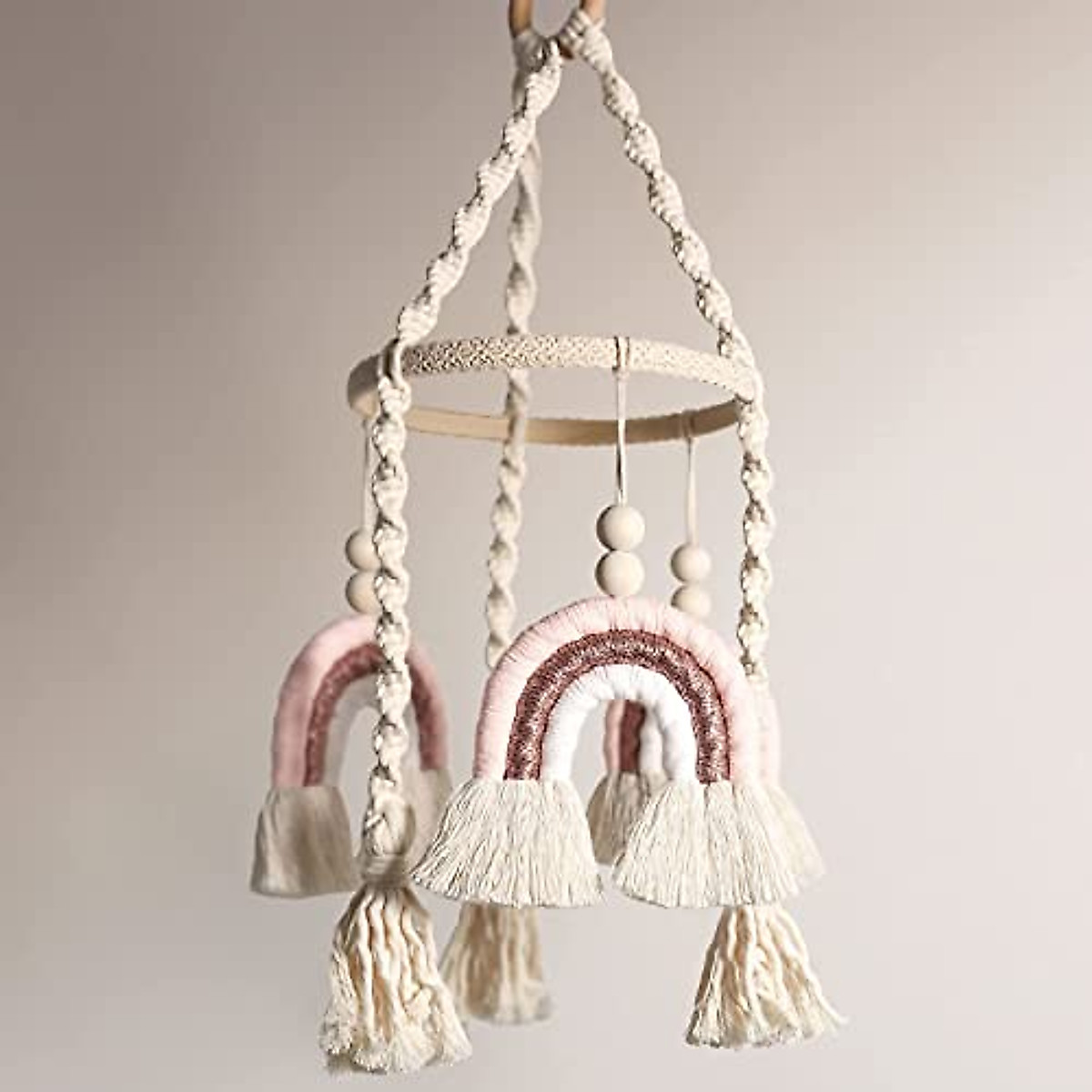 Baby Mobile for Crib - Rainbow Baby Mobile - Crib Mobile for Girls - Boho Crib Mobile - Boho Nursery Decor - Mobile for Bassinet, Pack N Play - Pink