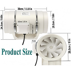 Nalle Inline Duct Fan 168W 740 CFM Ventilation Exhaust Blower Fans 8 Inch Duct Fan Efficient Quiet Copper Motor for Ducting Vents Bathroom Kitchen Grow Tents Hydroponics