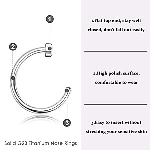 MILACOLATO 6PCS G23 Titanium Nose Rings Hoops 18G C-Shape Fake Nose Ring Disc Hypoallergenic Lip Nostril Body Piercing Jewelry Rings for Women Men, 8mm