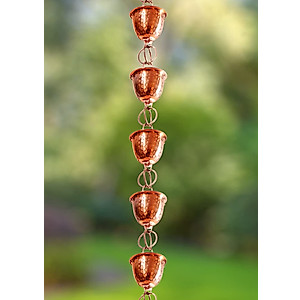 Monarch Rain Chains 26558 Pure Copper Hammered Cup Rain Chain Replacement Downspout for Gutters, 8-1/2 Feet Length