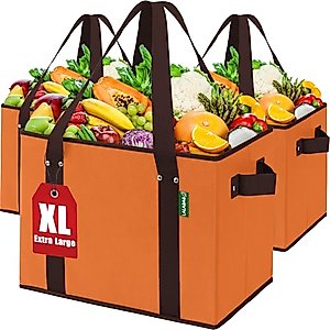LALABAG Reusable Grocery Bag (Pack of 3) - Heavy Duty Box with High Load Carrier, Foldable, Perfect for Shopping, Gifting, Storage (Orange)