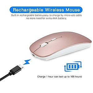 QIJIAYI 2.4GHz Wireless Bluetooth Mouse,Dual Mode Slim Rechargeable Wireless Mouse Silent USB Mice, 3 Adjustable DPI,Compatible for Laptop Windows MacBook Android MAC PC Computer (Rose Gold)