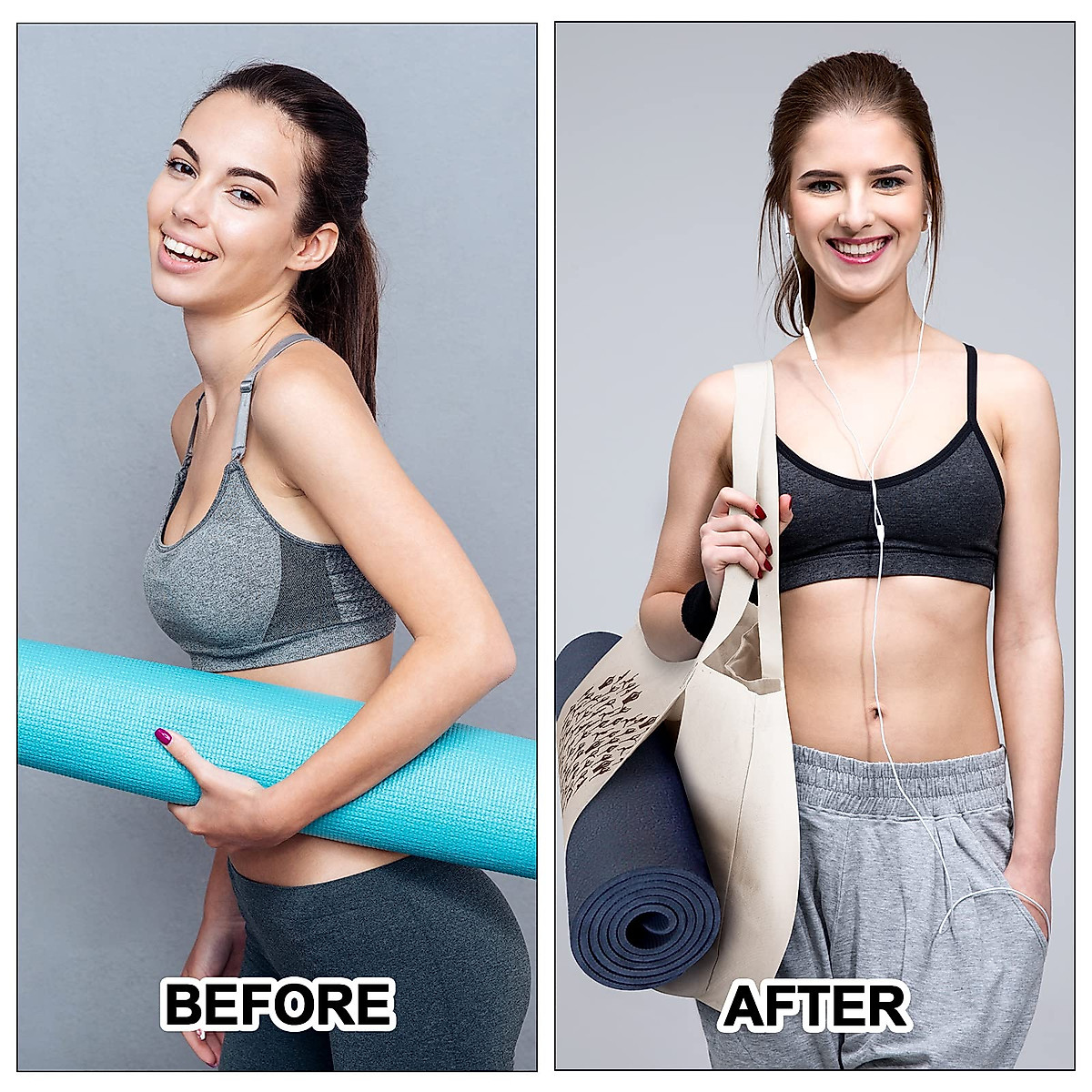 Saintrygo Yoga Mat Tote Pilates Bag Canvas Tote Bag with Yoga Mat Carrier Pocket Yoga Mat Carrier for Women Pilates Gym(Beige)