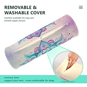 xigua Abstract Flowers Neck Roll Pillow for Neck Relief with Removable Washable Cover - Memory Foam Round Cylinder Bolster, Ergonomically Designed for Head, Neck, Back, and Legs