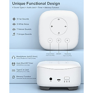 White Noise Machine, Sleep Sound Therapy with 24 Soothing Sounds for Adults Baby Sleeping,3 Auto-Off Timer, Memory Function Sleeping Sound Machine for Nursery Office Home, AC Powered-White