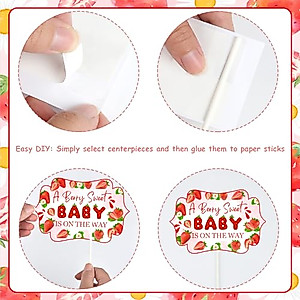 Balterever Strawberry Baby Shower Decorations for Girl 24pcs A Berry Sweet Baby Is on The Way Centerpieces Party Supplies Strawberry Baby Shower Centerpieces Sticks Berry Sweet Summer Fruit Party