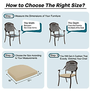 Basic Beyond Outdoor Chair Cushions for Patio Furniture, Waterproof Outdoor Cushions, Round Corner Patio Chair Cushions Set of 4 with Ties, 17"x16"x2", Beige